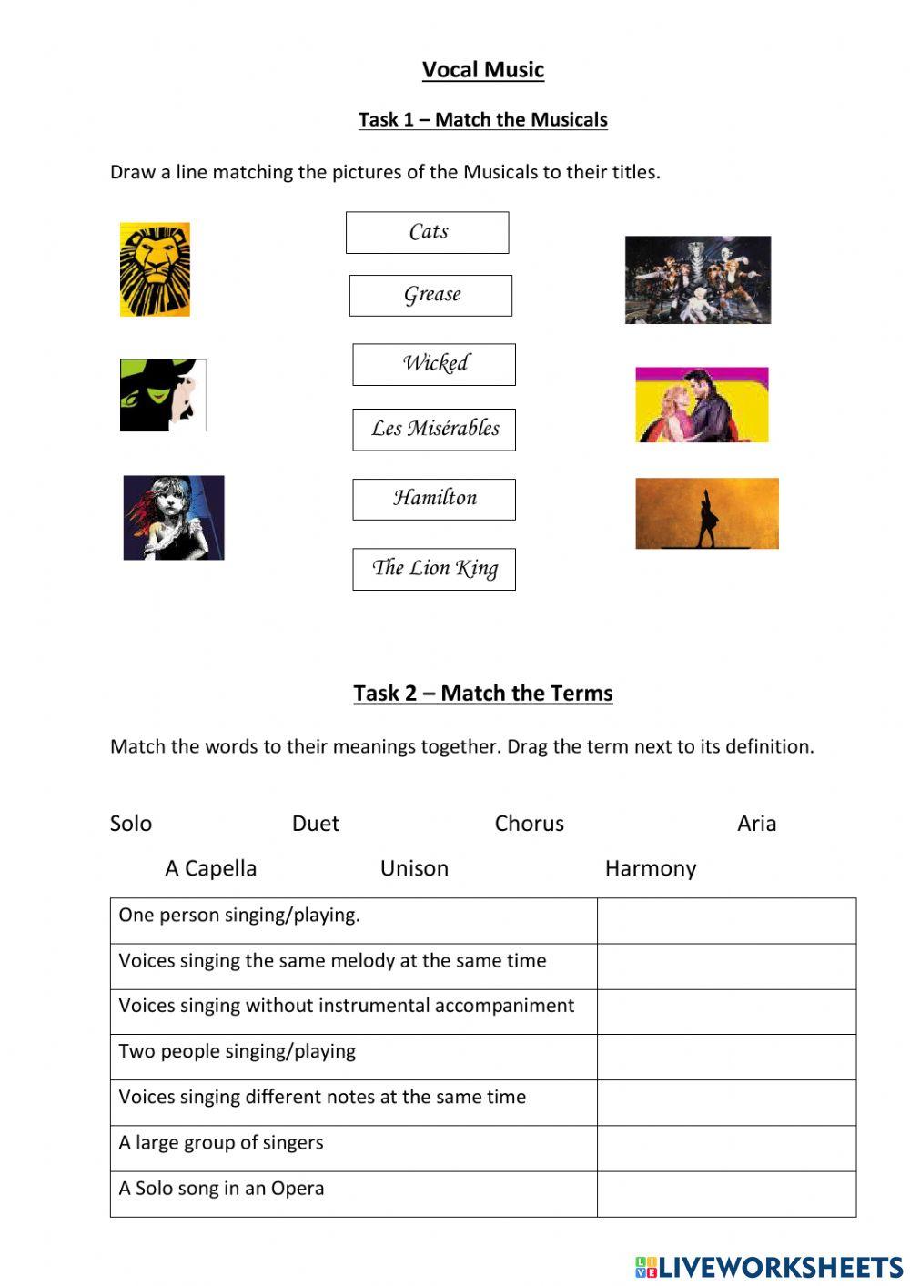 Vocal Music | Free Interactive Worksheets | 759260