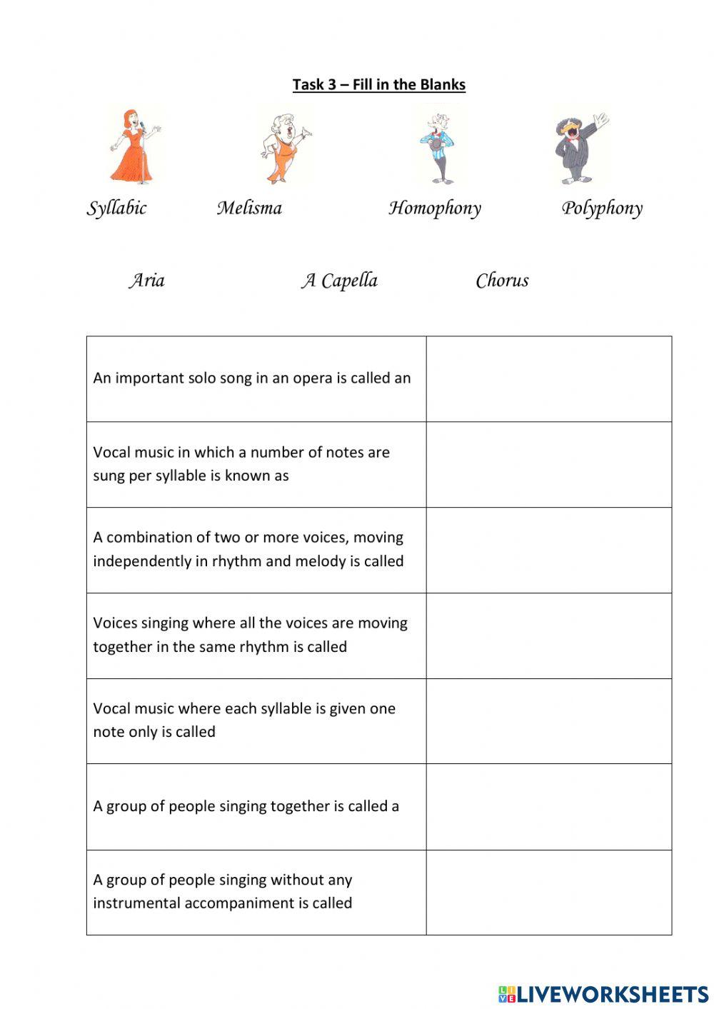 Vocal Music | Free Interactive Worksheets | 759260