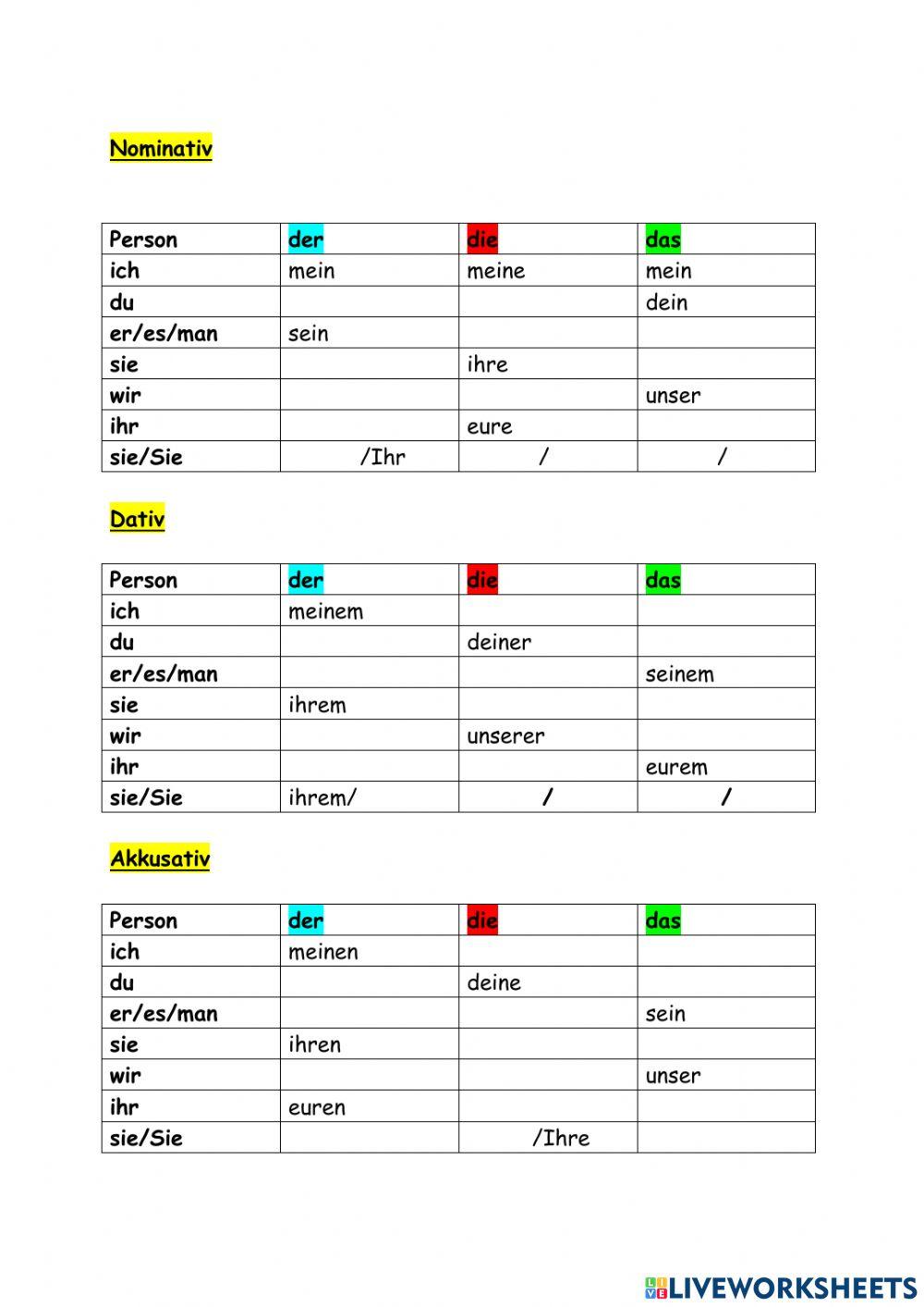 Possessivpronom… | Free Interactive Worksheets | 6445098