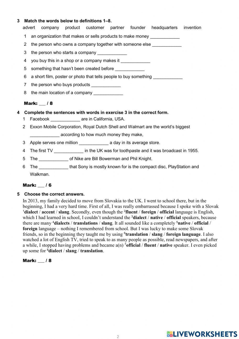 Vocabulary and … | Free Interactive Worksheets | 759374