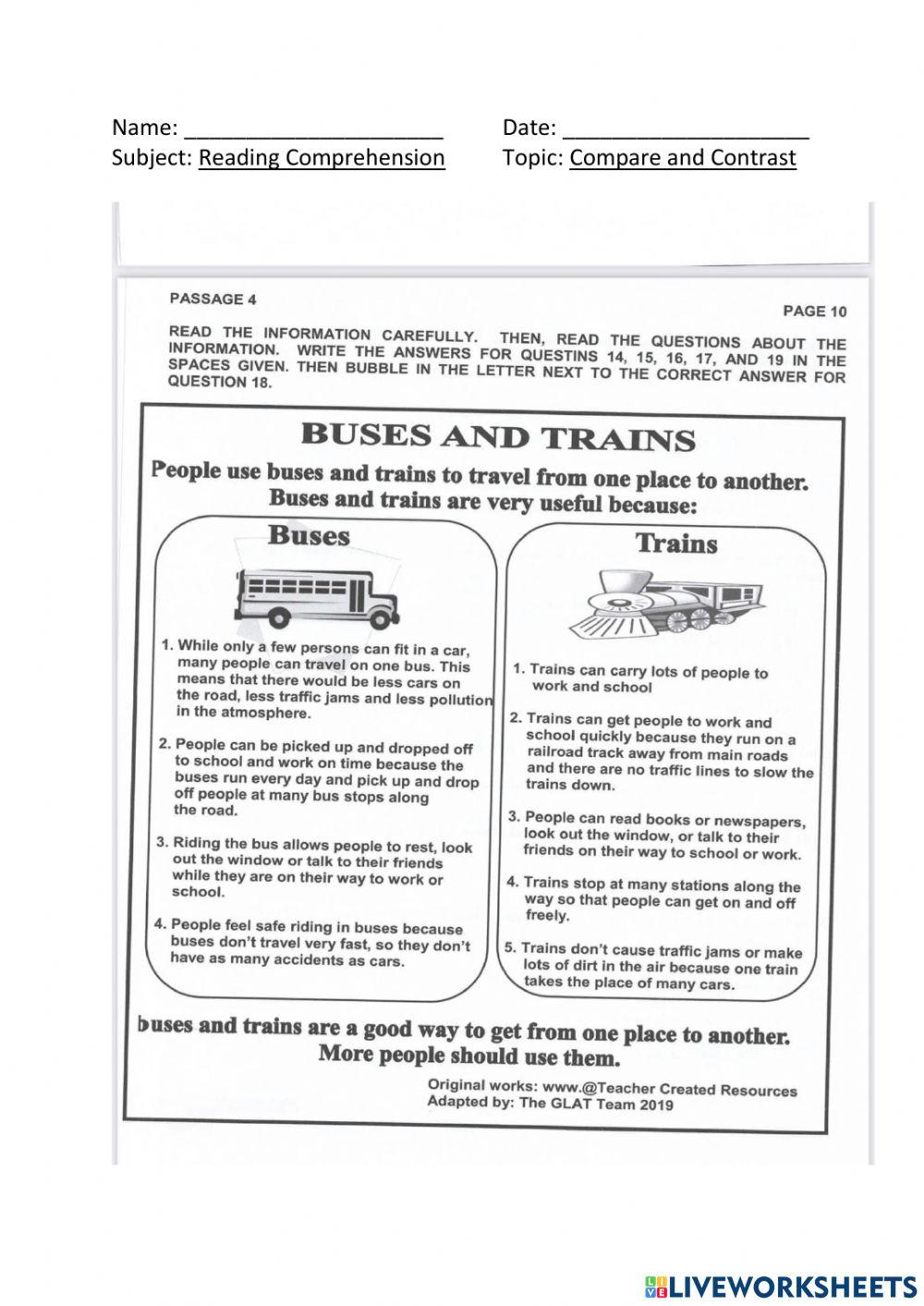 Compare and contrast online pdf worksheet | Live Worksheets