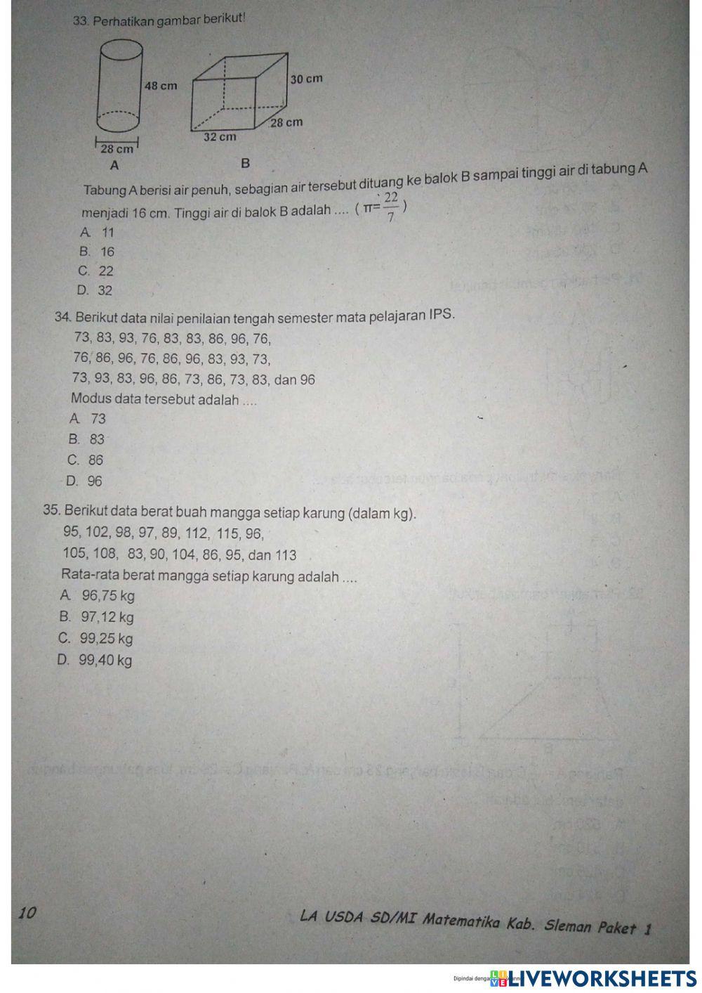 Soal latihan MTK ke-2 worksheet | Live Worksheets