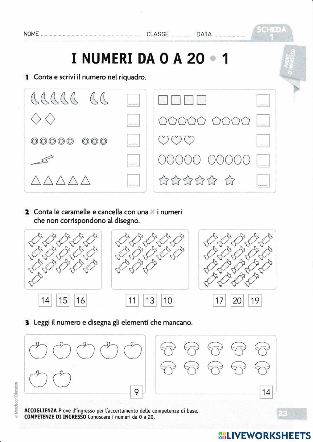 Numeri da 1 a 20 exercise | Live Worksheets