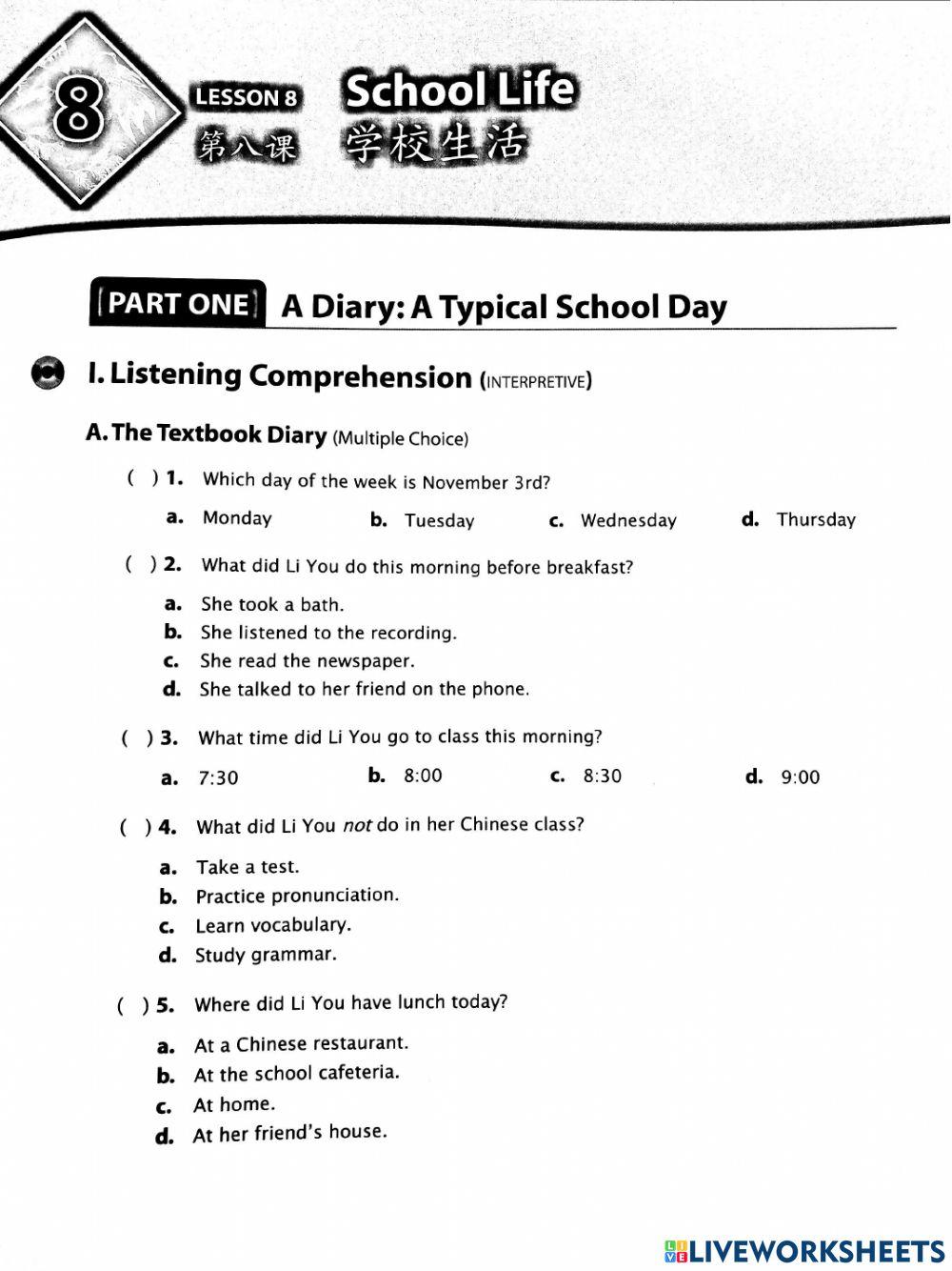 IC L8 D1 workbook listening worksheet | Live Worksheets