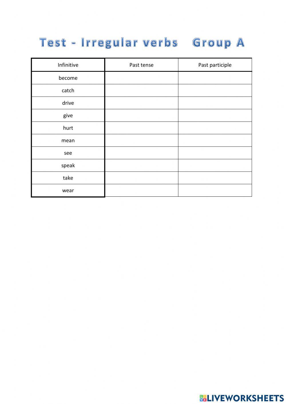 Irregular verbs online exercise for Grade 6 - 9 | Live Worksheets