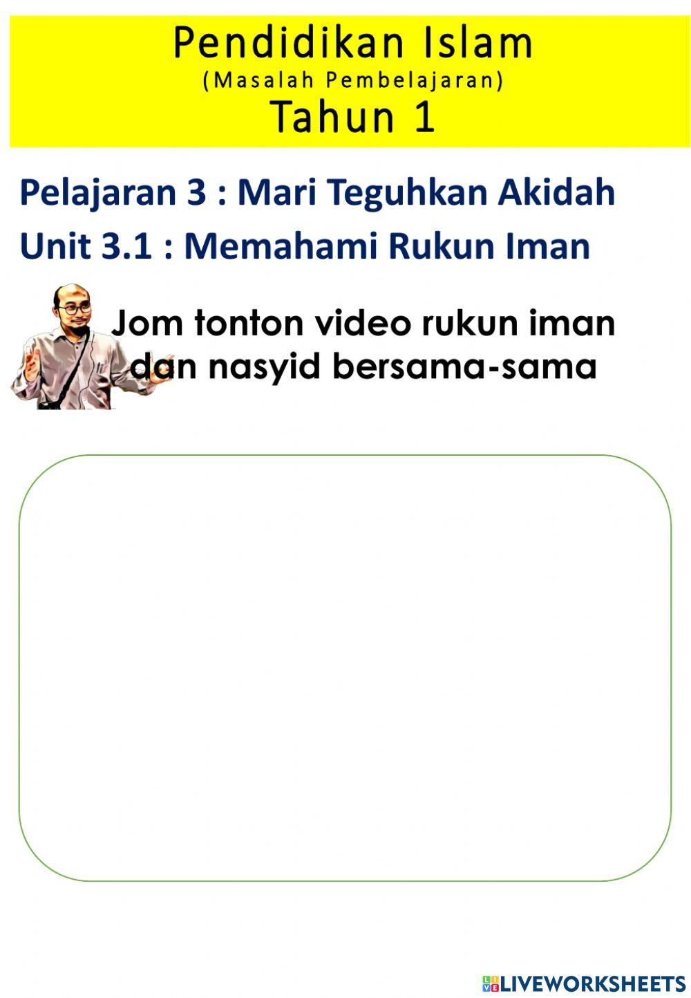 Rukun Iman online worksheet for Tahun 1 (PPKI) | Live Worksheets