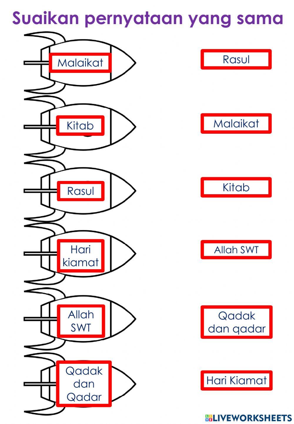 Rukun Iman online worksheet for Tahun 1 (PPKI) | Live Worksheets