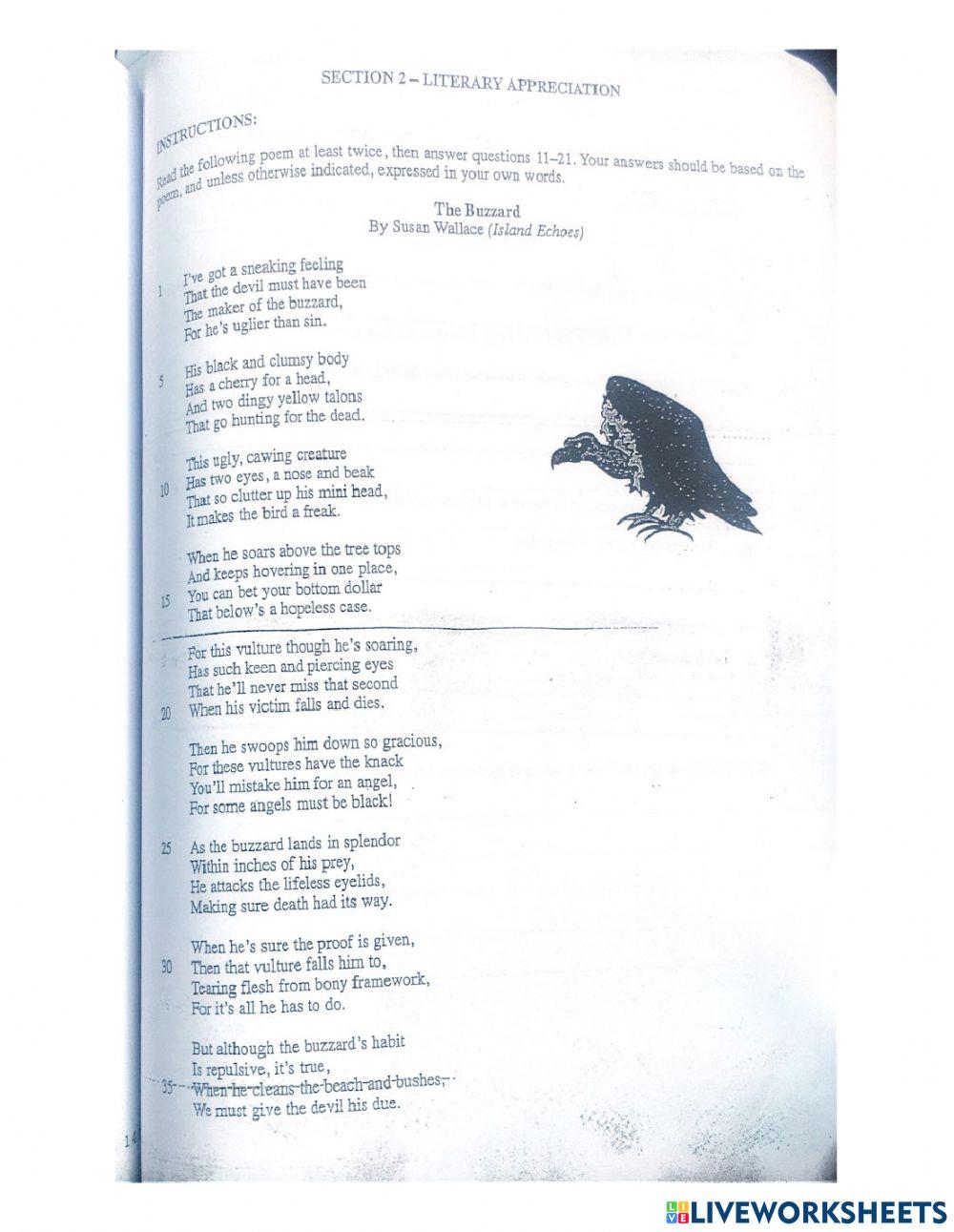 Unseen Poem 1 BJC online exercise for | Live Worksheets