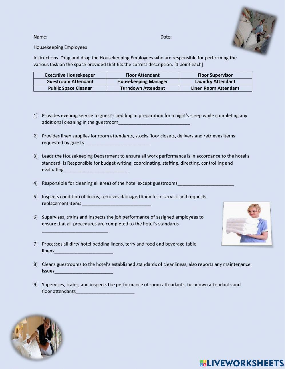 Housekeeping Em… | Free Interactive Worksheets | 760424