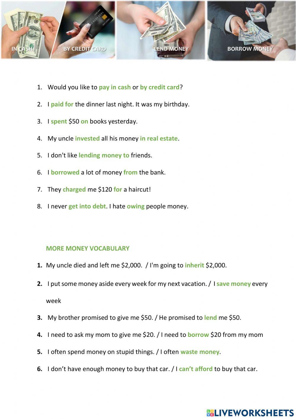 Money vocabulary interactive exercise | Live Worksheets