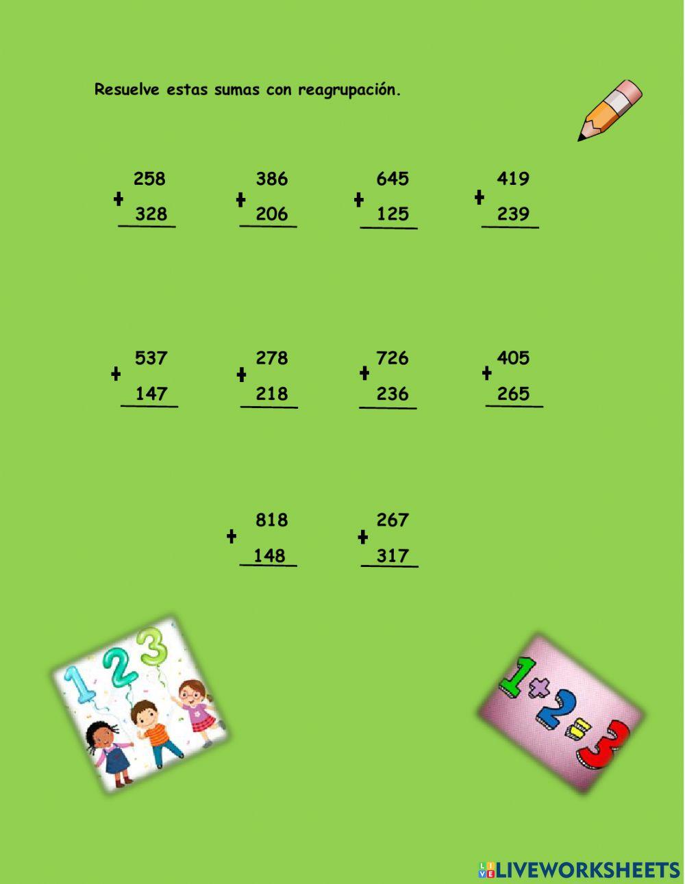 Sumas con reagr… | Free Interactive Worksheets | 760703