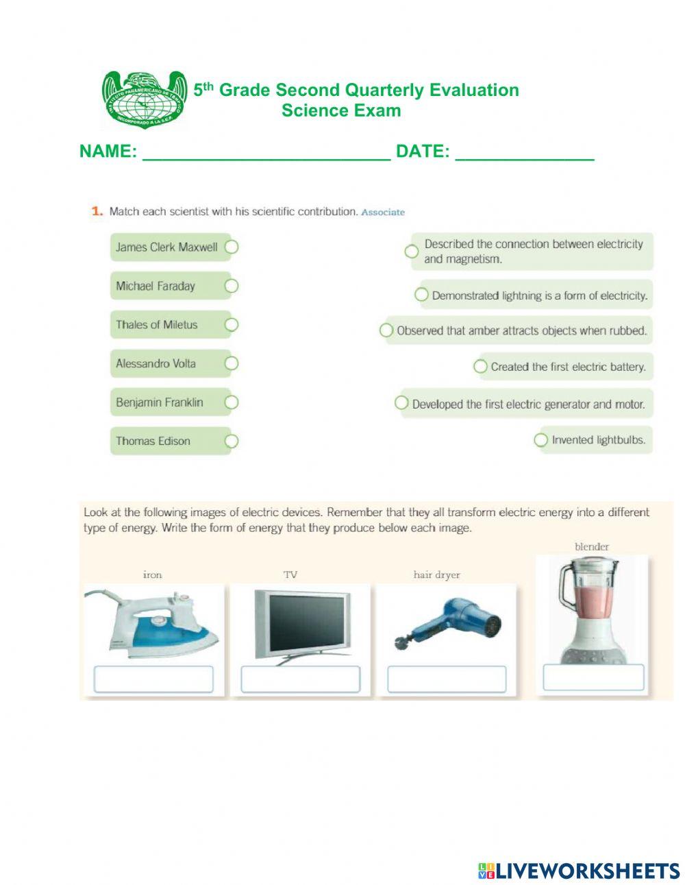 Science 2nd quaterly exam worksheet | Live Worksheets