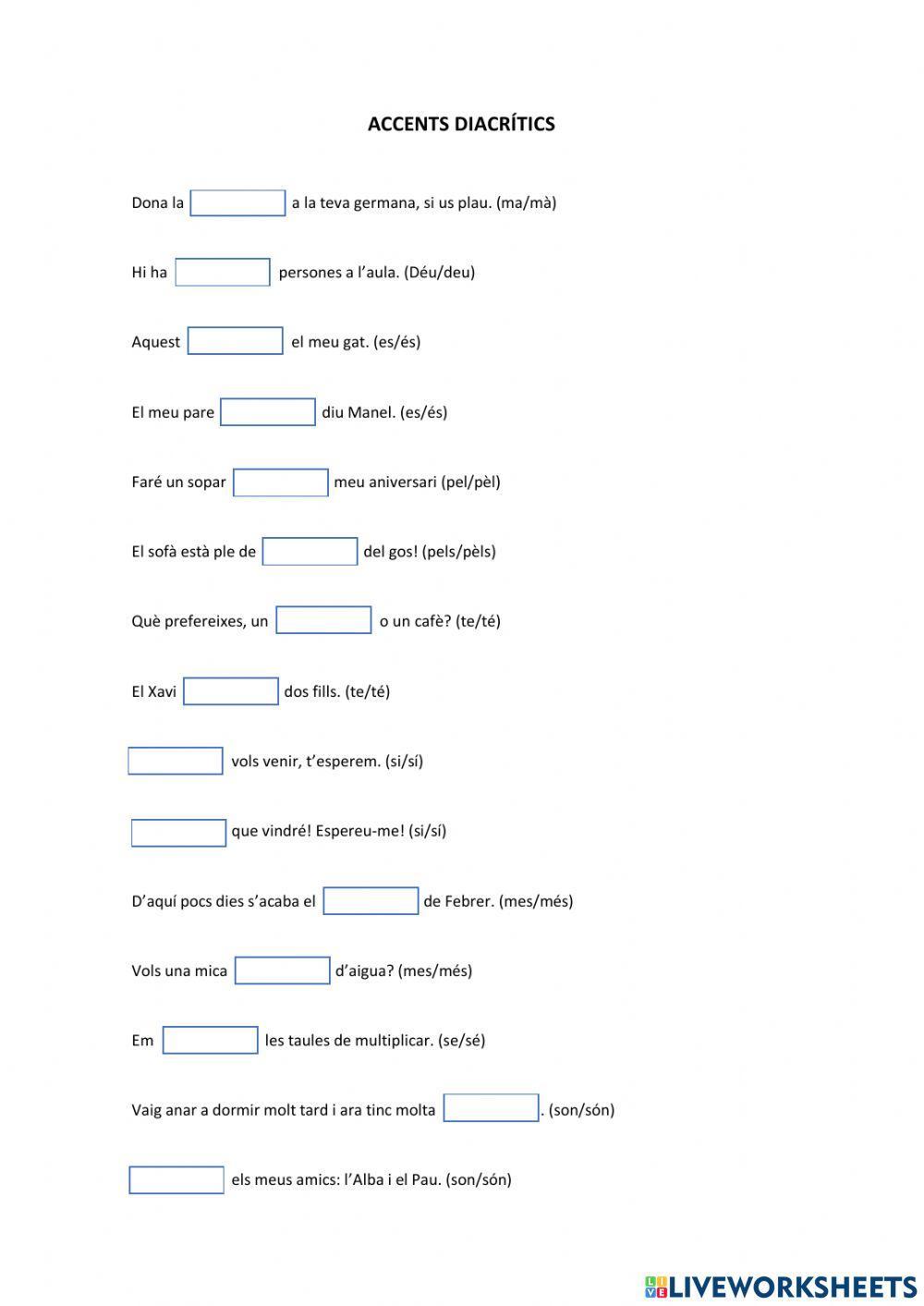 Accents diacrít… | Free Interactive Worksheets | 760959
