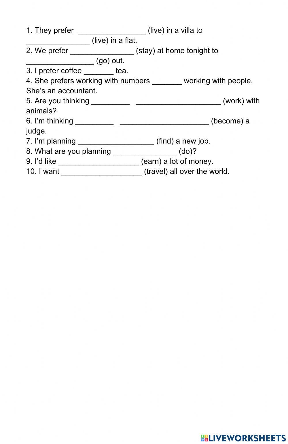 Intentions and preferences online exercise for | Live Worksheets