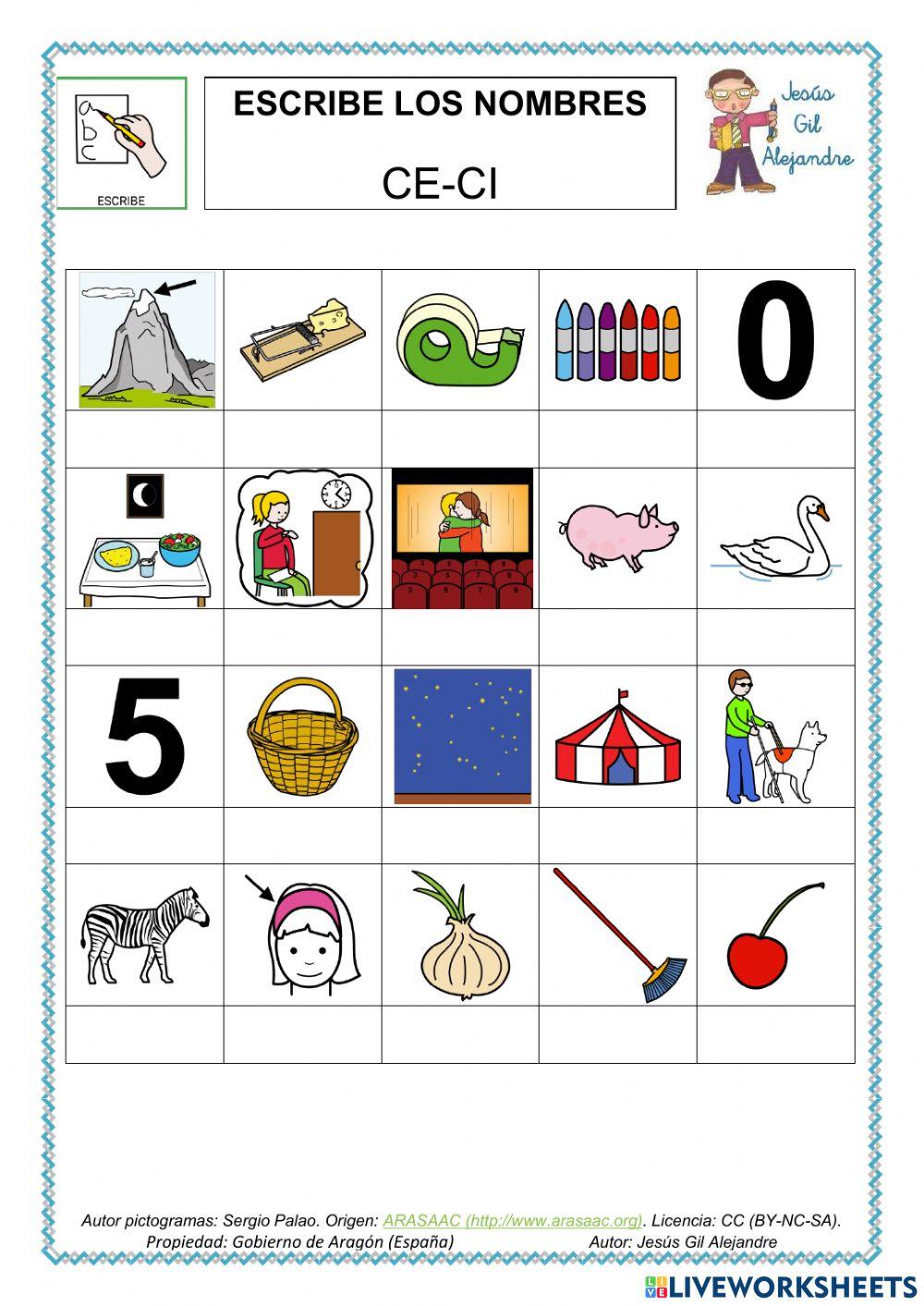 Escribe estas 20 palabras con CE CI worksheet | Live Worksheets
