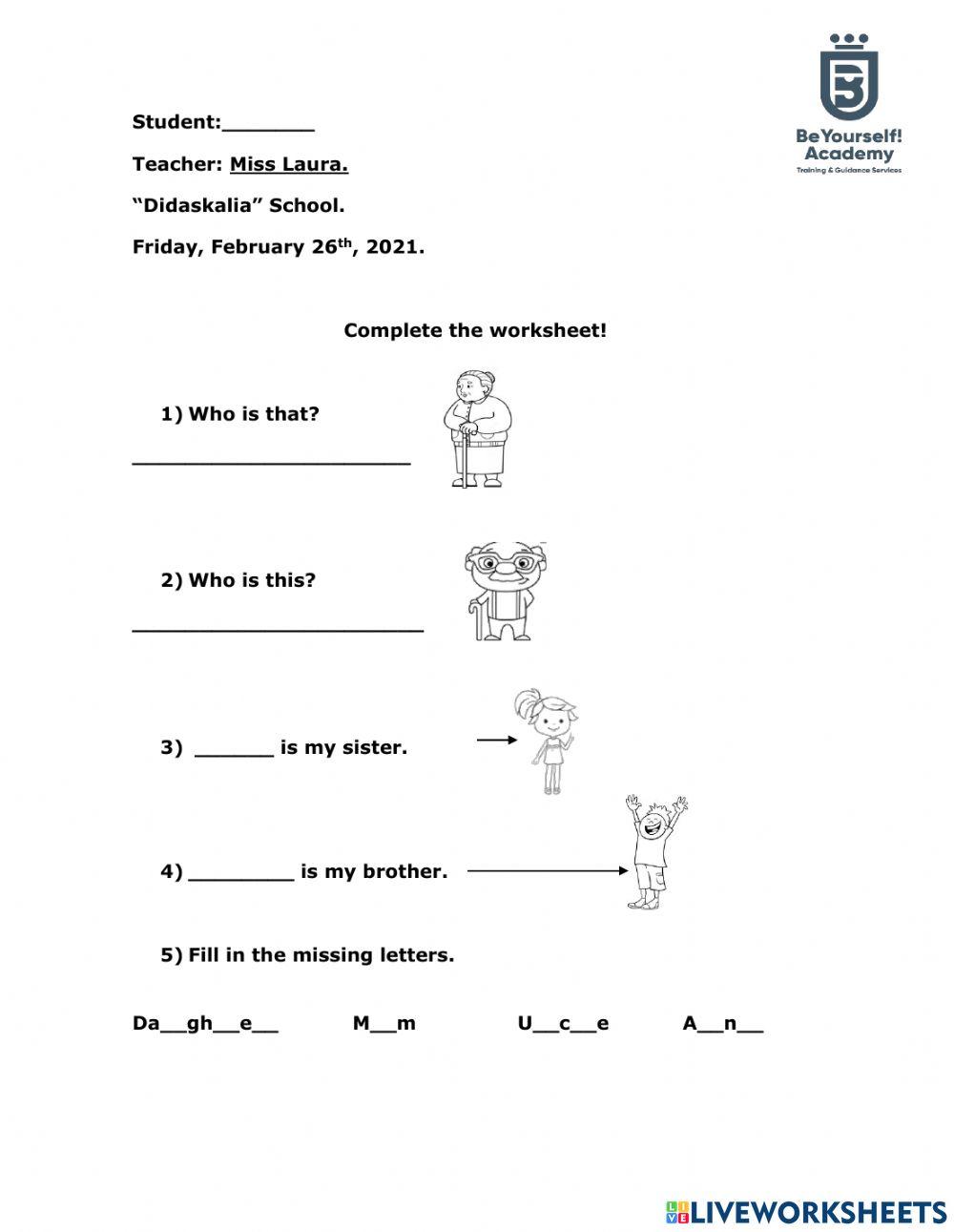 Family online exercise for 1st grade | Live Worksheets