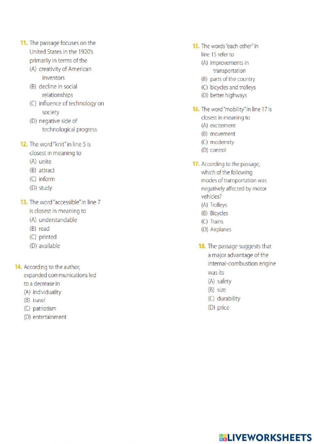 TOEFL FULL READING TEST: A online exercise for | Live Worksheets