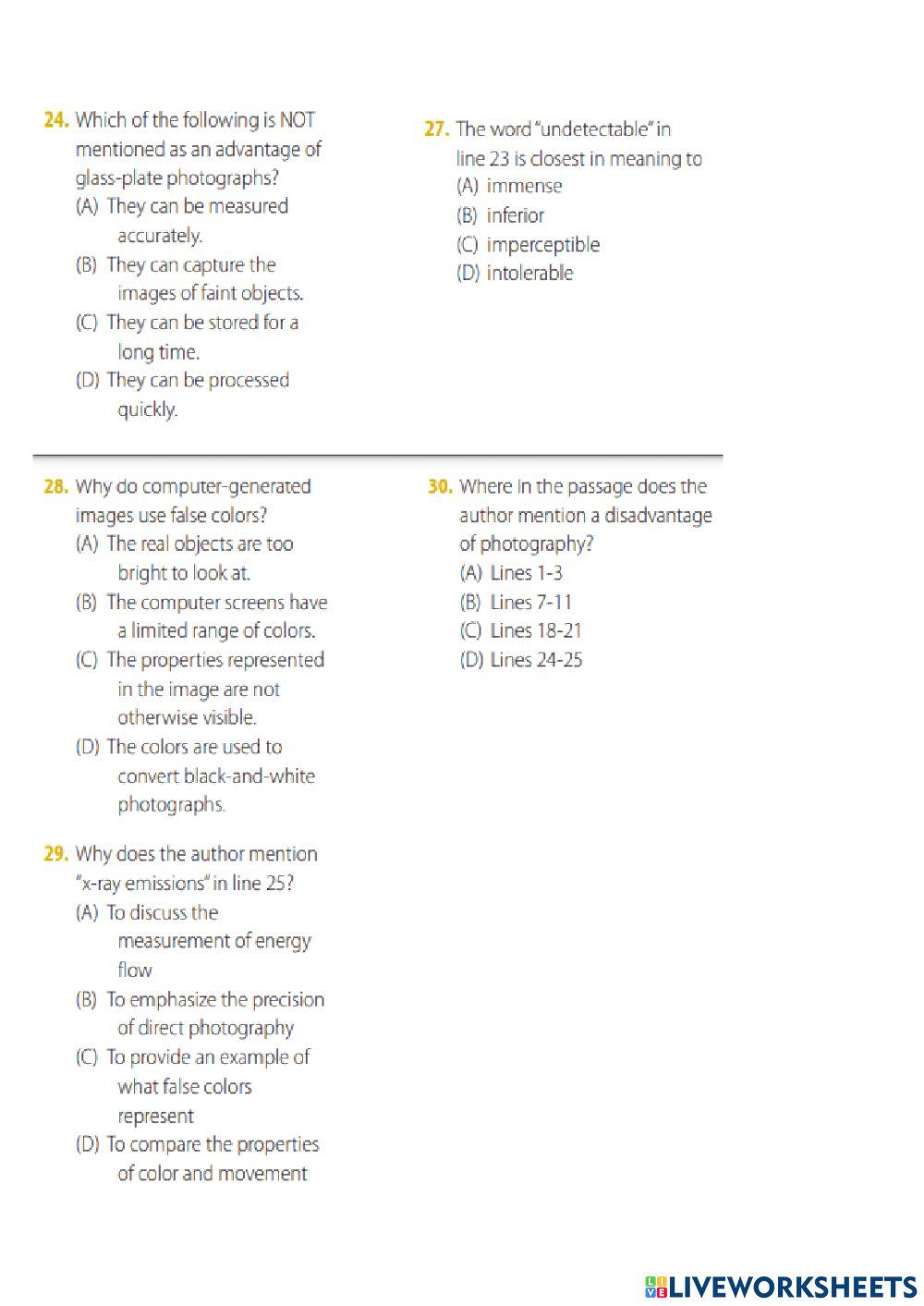TOEFL FULL READING TEST: A online exercise for | Live Worksheets