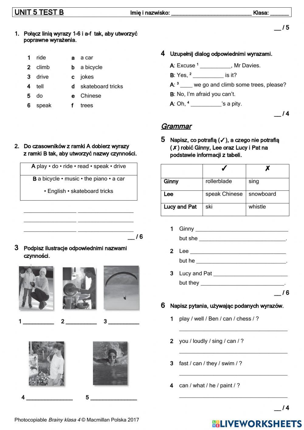 Angielski klasa 4 Unit 5 POPRAWA 4799751 | izabelaidec