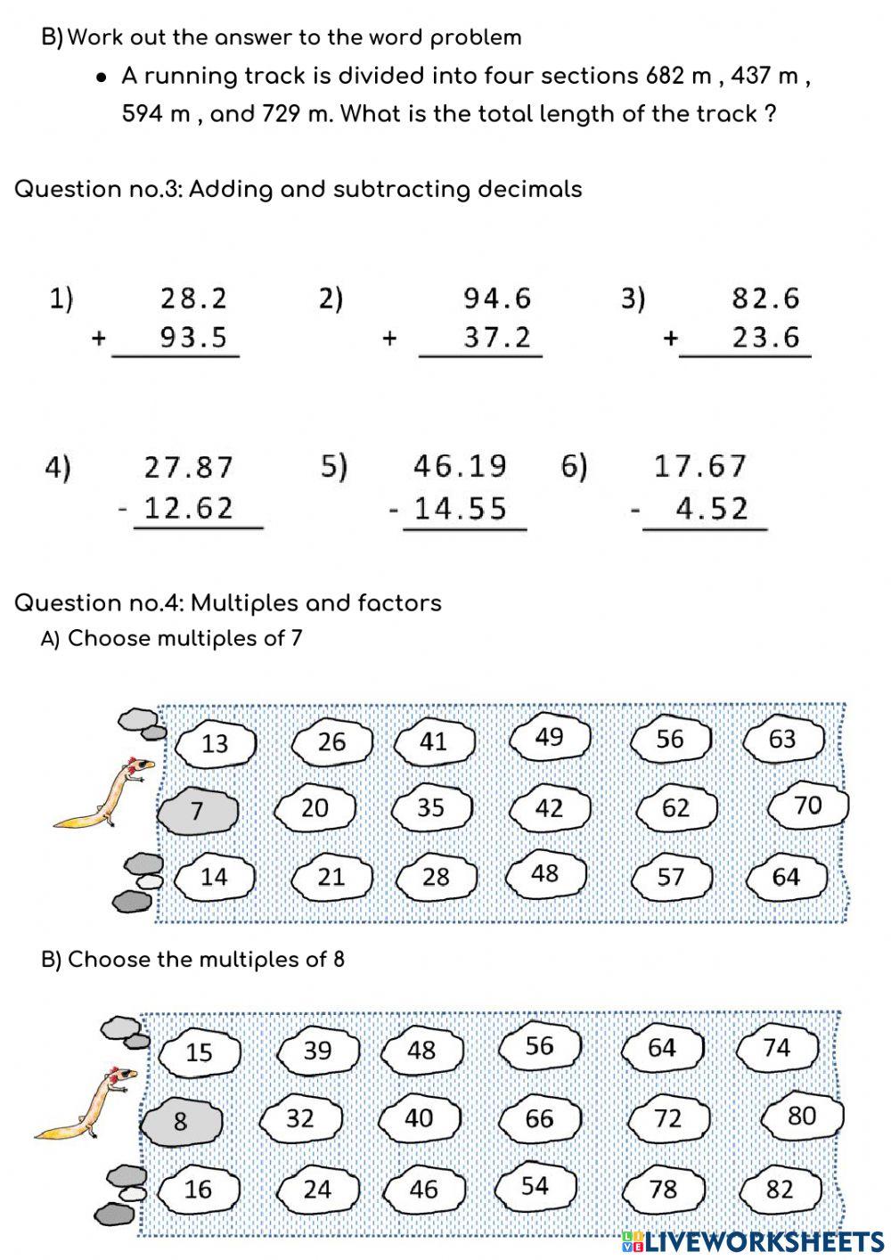 Grade 4 1st ass. worksheet | Live Worksheets