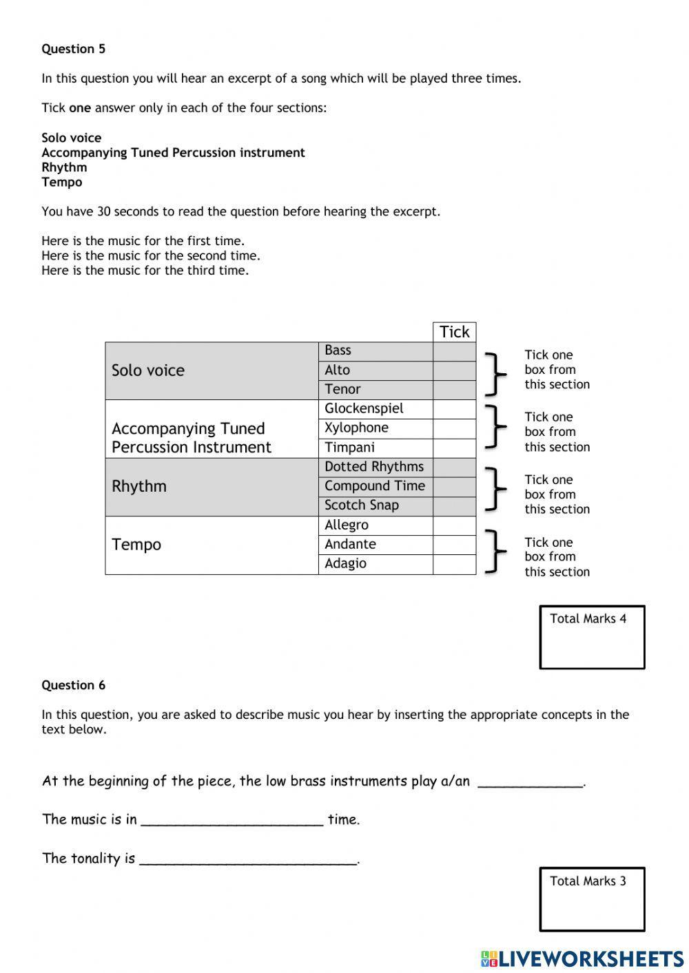 National 5 Musi… | Free Interactive Worksheets | 762501