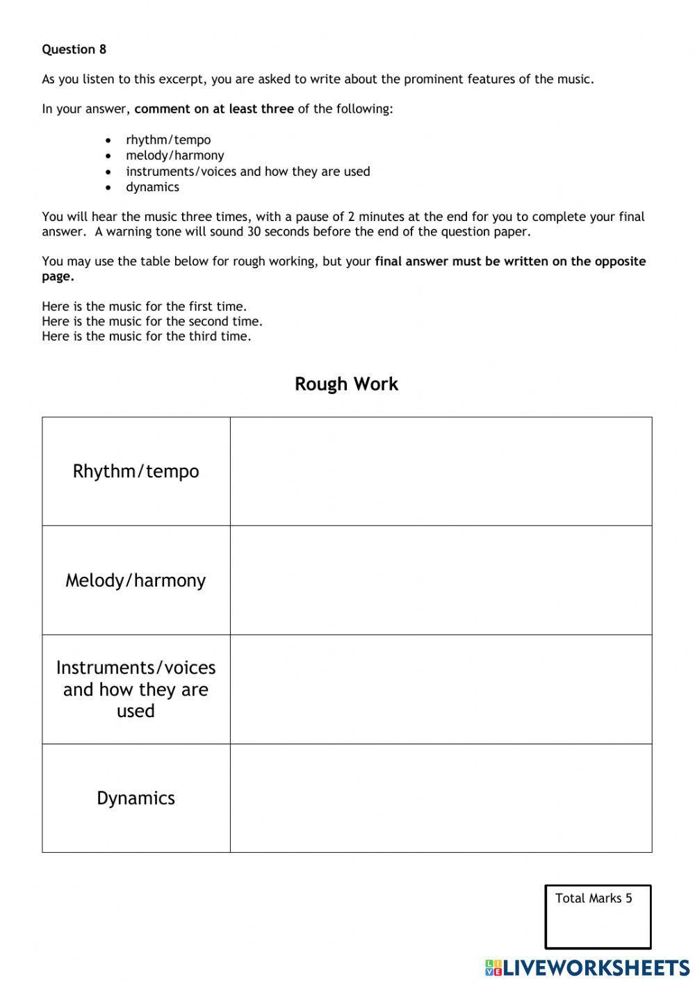 National 5 Musi… | Free Interactive Worksheets | 762501