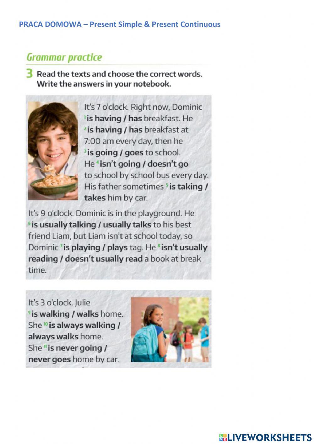 Present Simple - Present Continuous (homework) 4800119