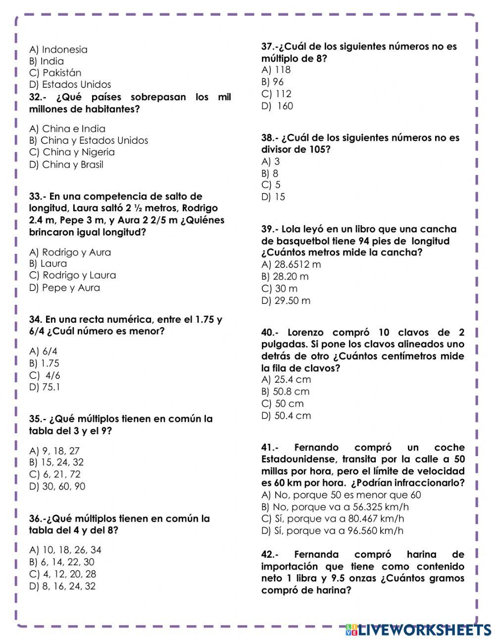 OLIMPIADA DEL CONOCIMIENTO INFANTIL MATEMÁTICAS online exercise for ...
