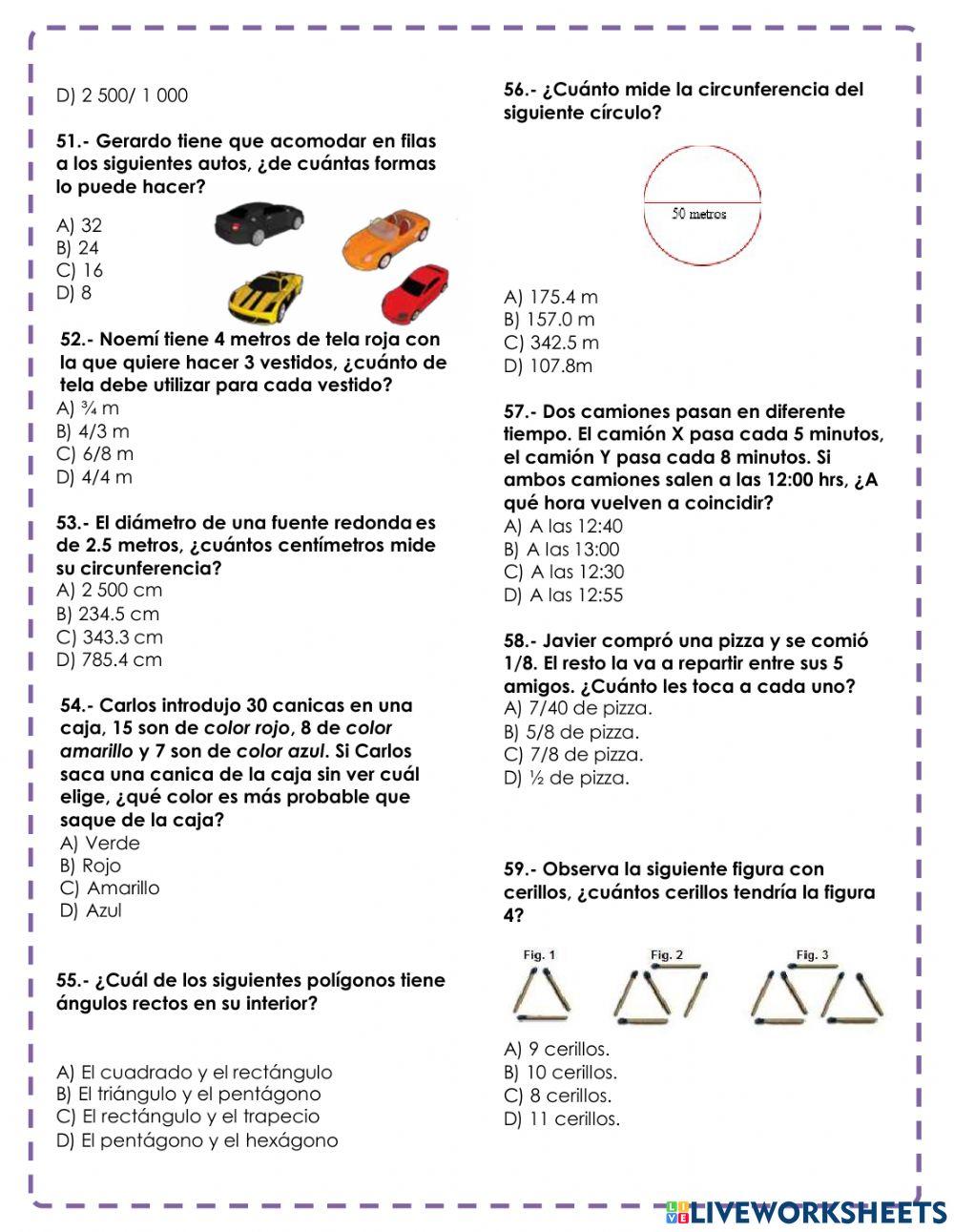 OLIMPIADA DEL CONOCIMIENTO INFANTIL MATEMÁTICAS online exercise for ...