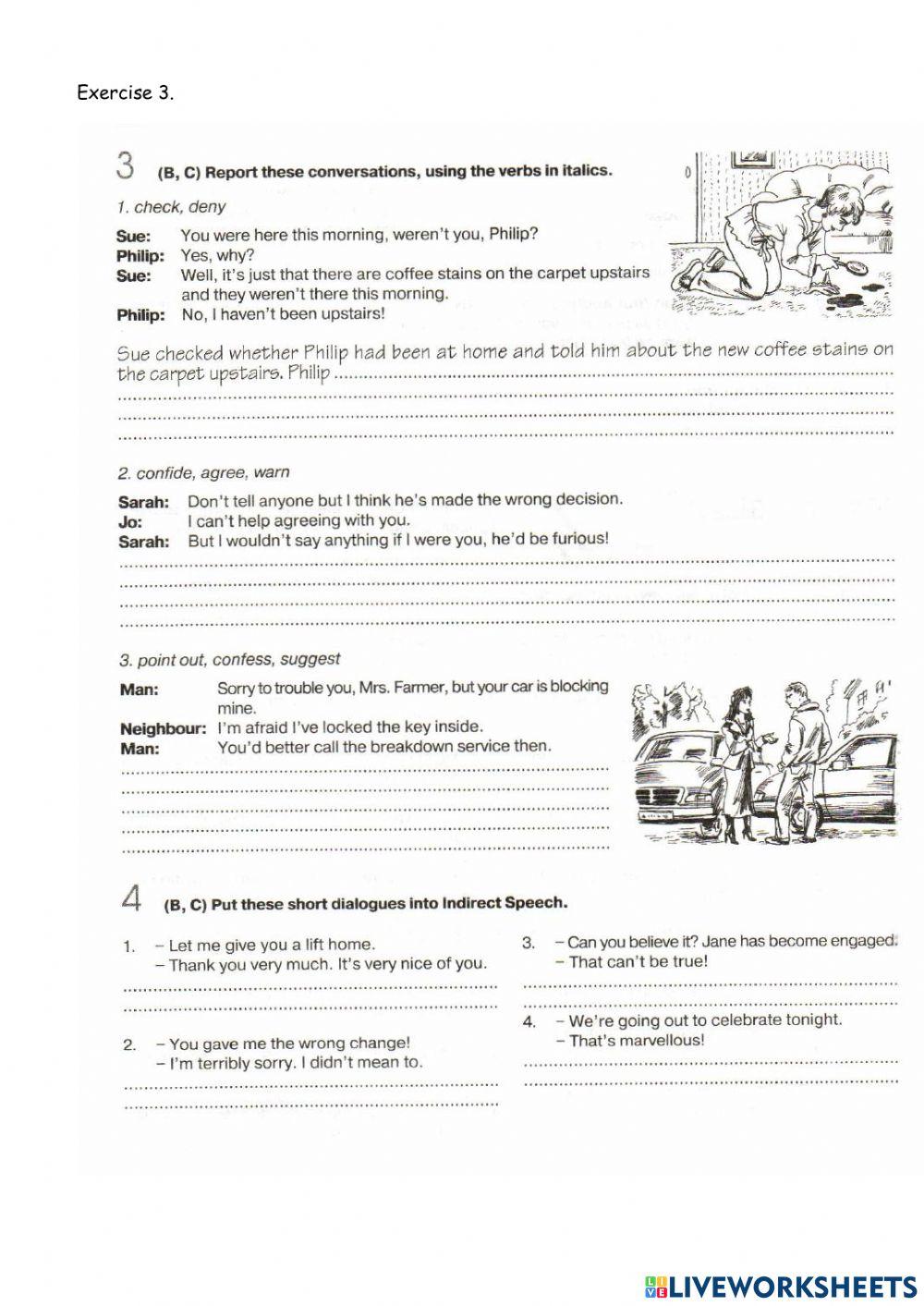 Indirect Speech Reporting a dialogue online exercise for | Live Worksheets