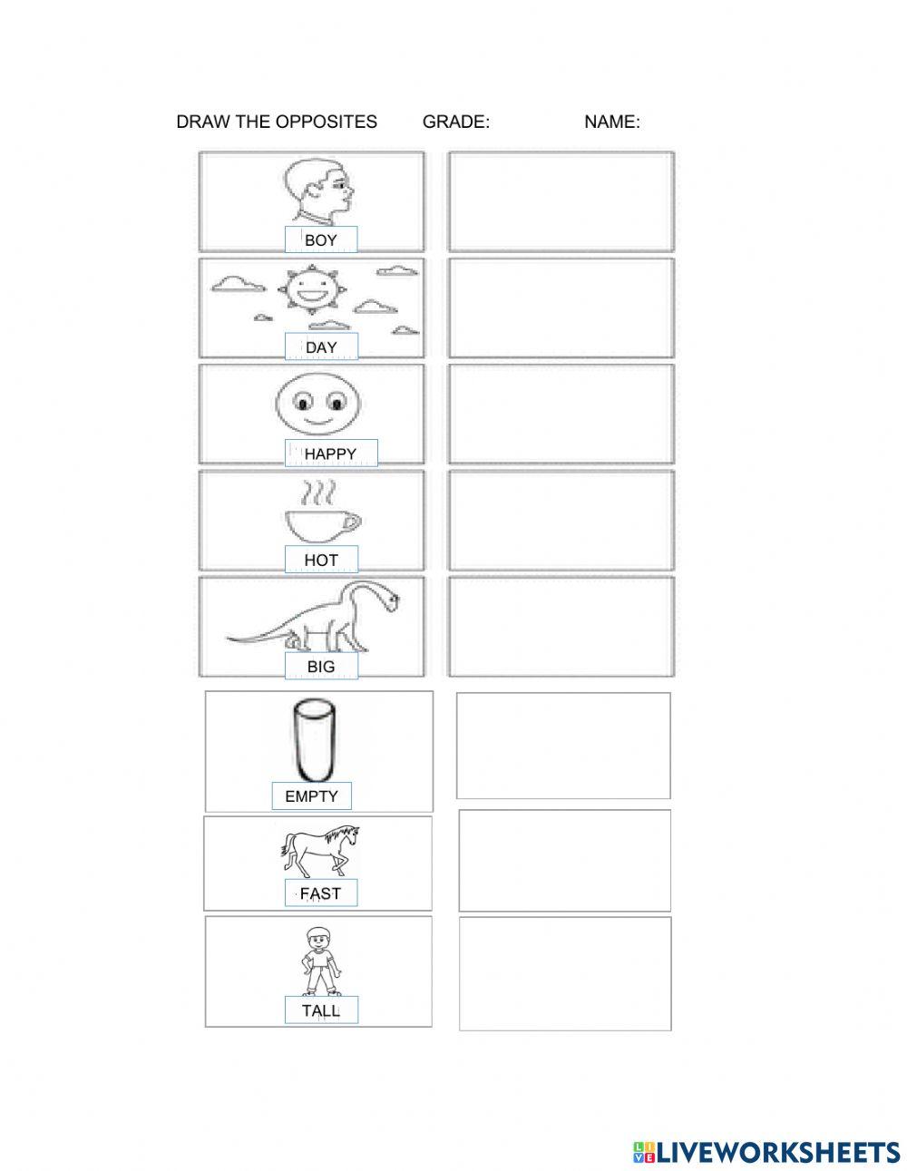 Draw the Opposites worksheet | Live Worksheets