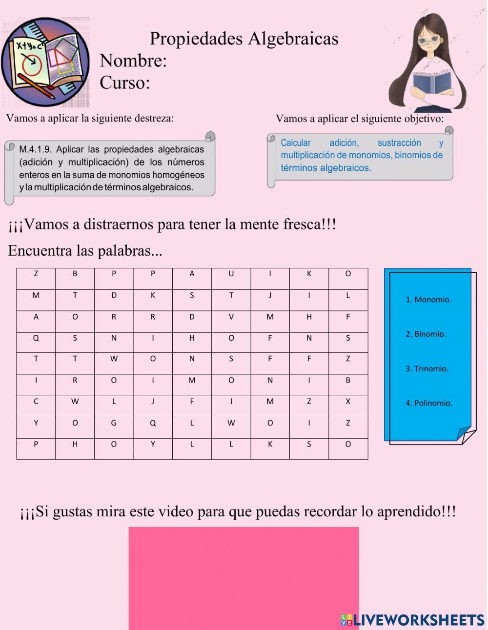 Propiedades Alg… | Free Interactive Worksheets | 763230