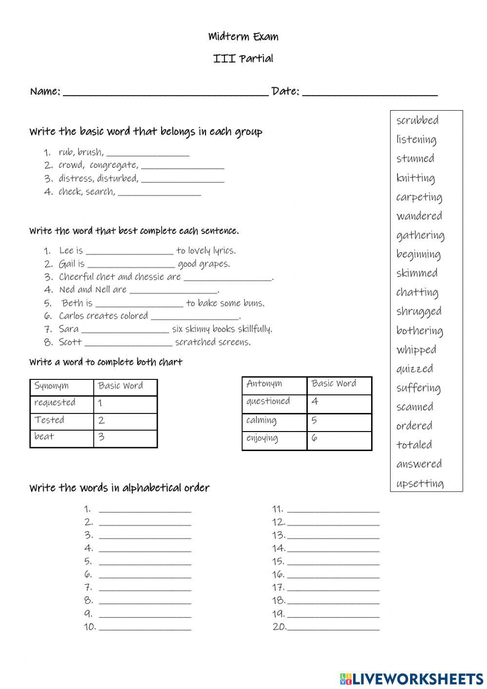 Midterm | Live Worksheets