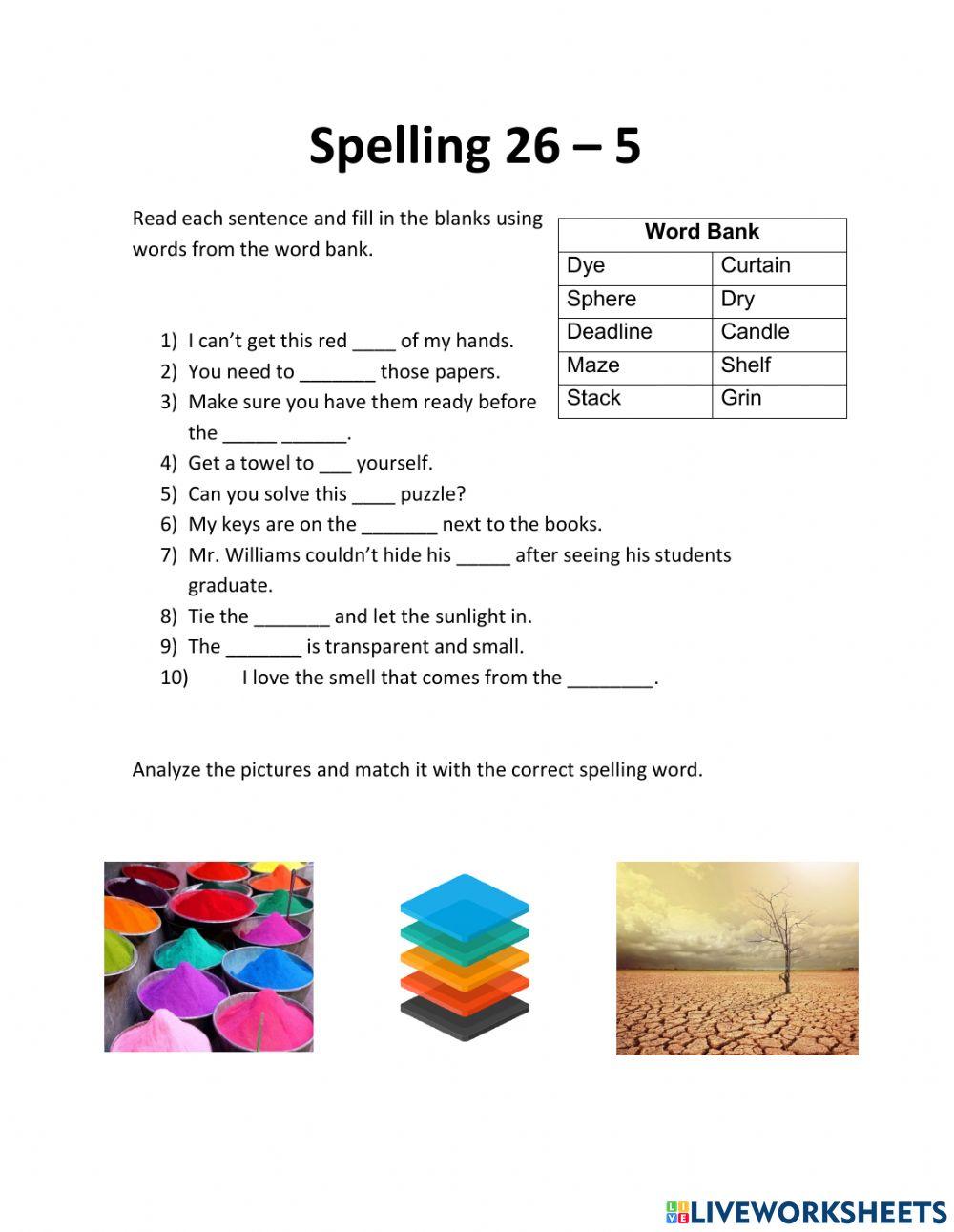 Spelling words worksheet for 3rd | Live Worksheets