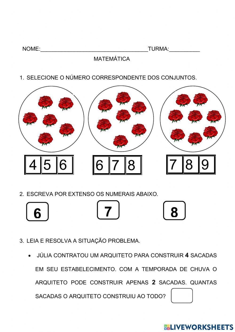 Cravo e a rosa matematica worksheet | Live Worksheets