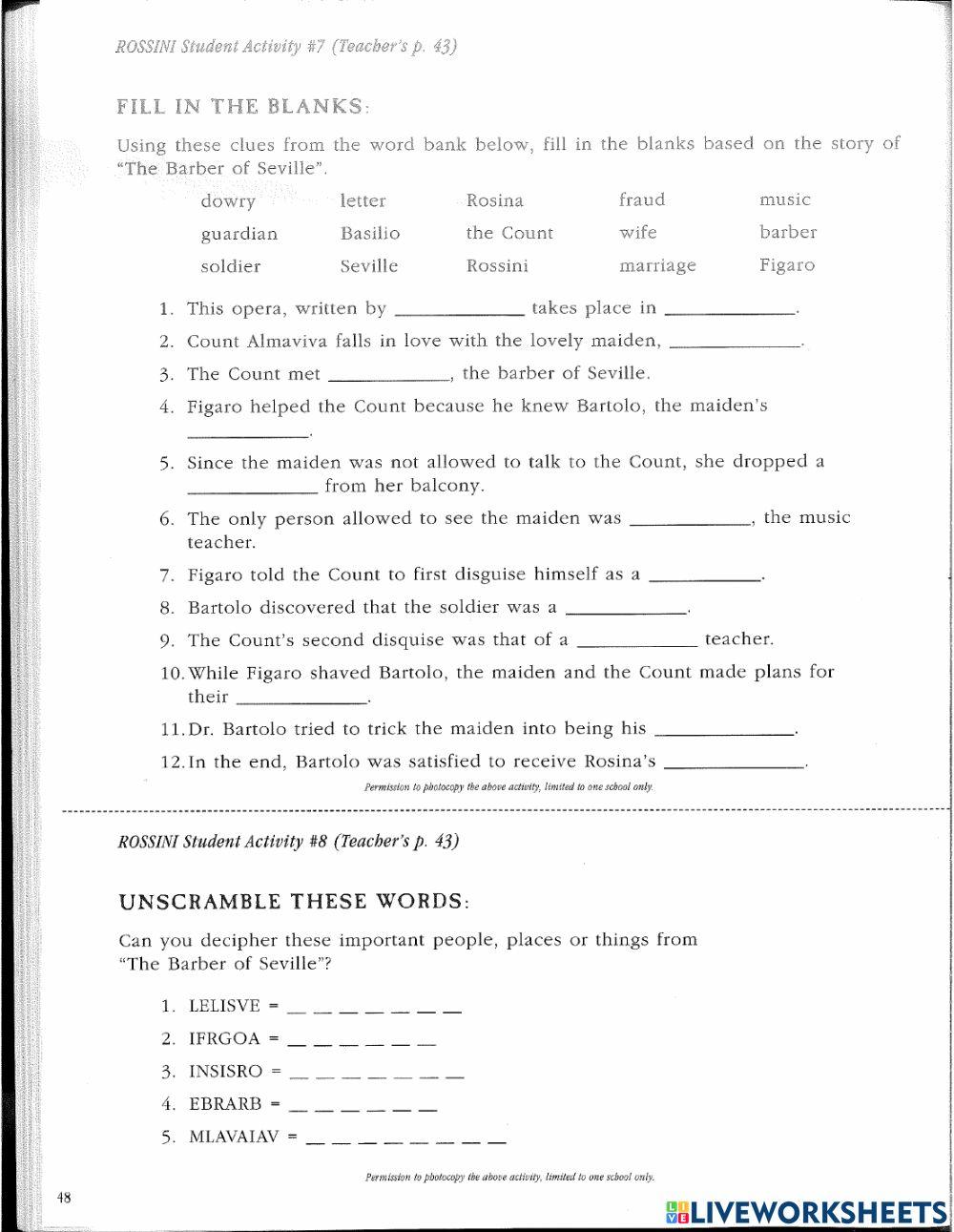 The Barber of Seville worksheet | Live Worksheets