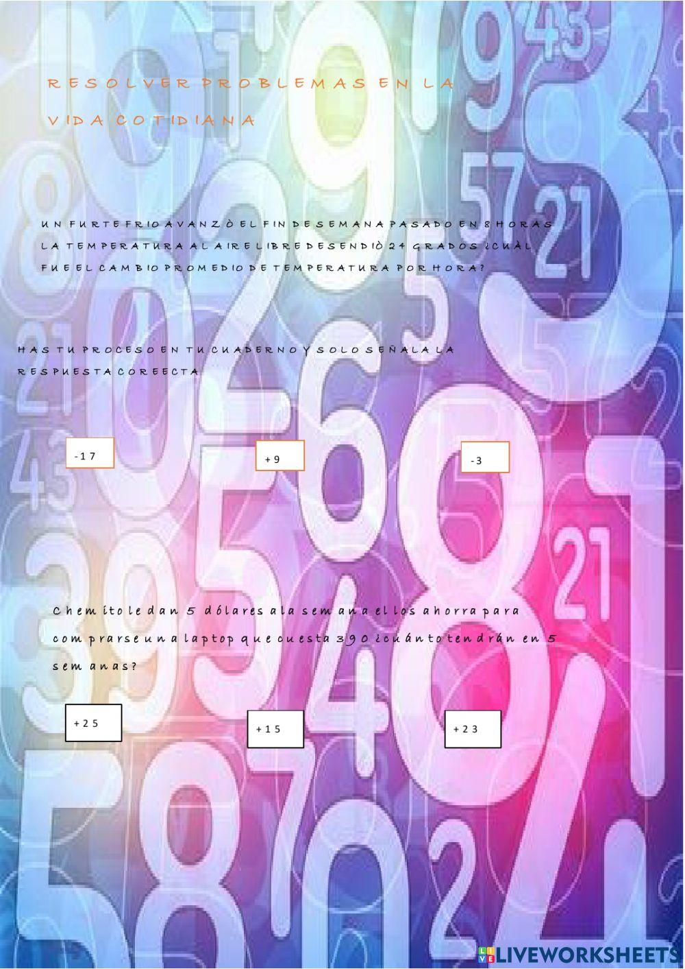 Numero enteros interactive worksheet | Live Worksheets