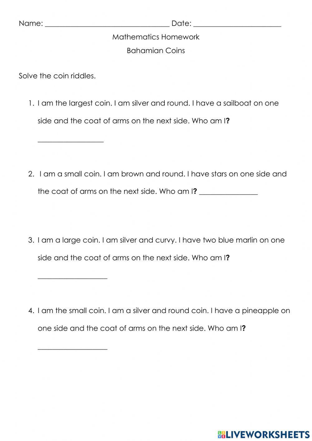 Bahamian Coin interactive worksheet | Live Worksheets