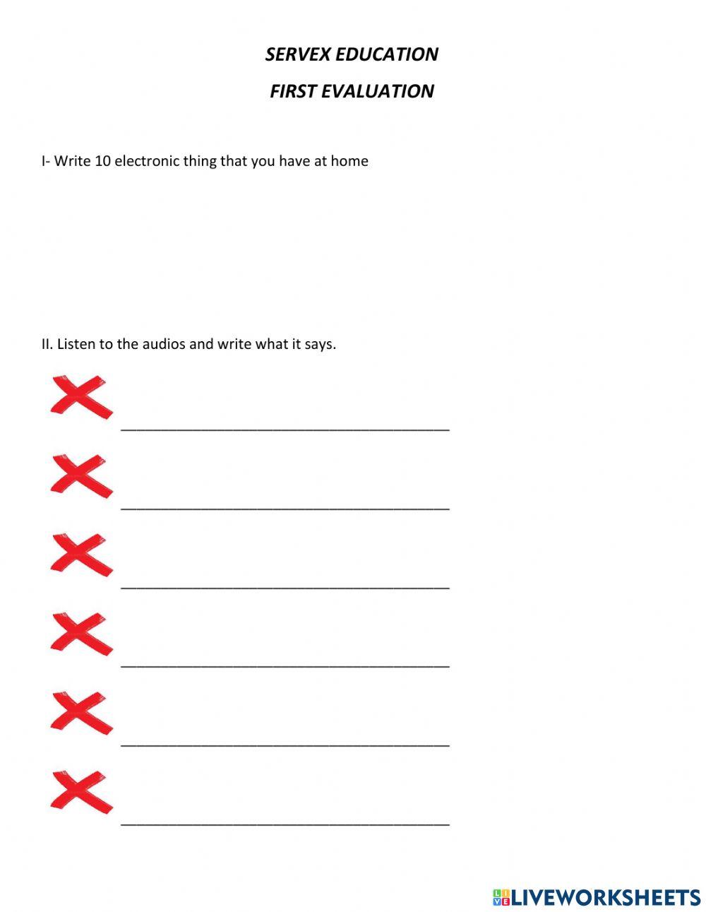 Evaluation free online exercise | Live Worksheets