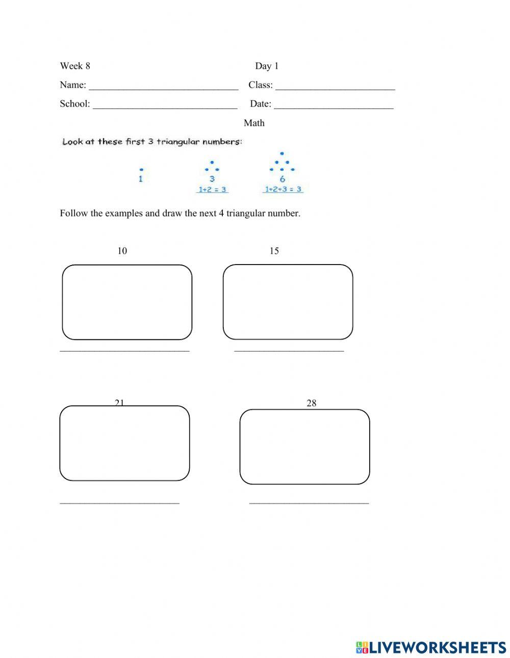 Triangular Number Pattern Liveworksheets 4802103