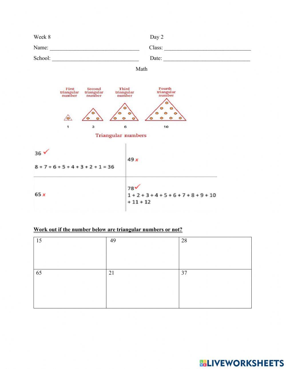 triangular numbers worksheet ks2