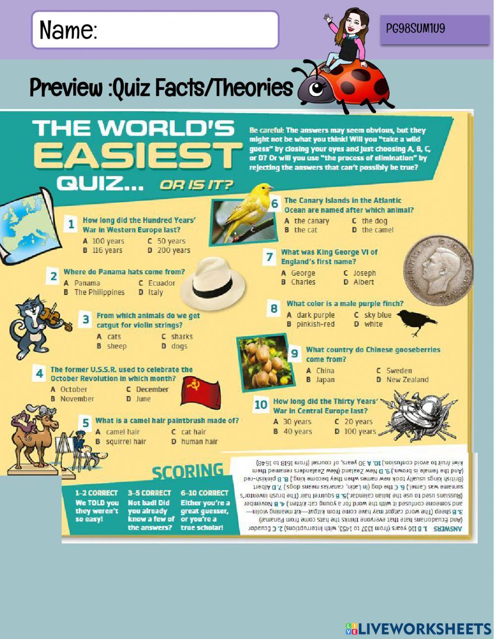 Quiz on Facts worksheet | Live Worksheets