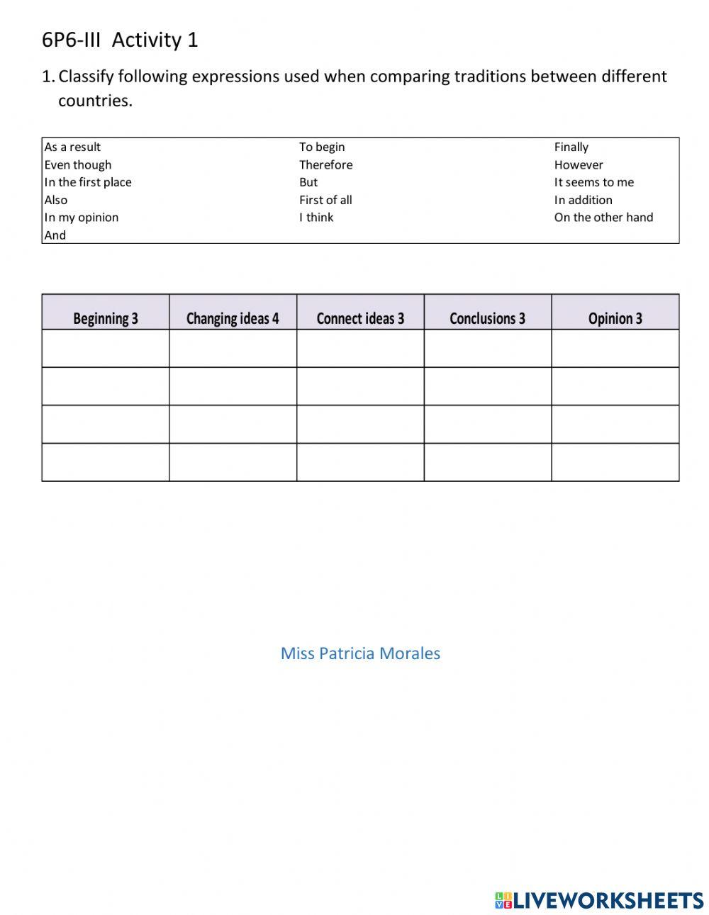 6P6-III Comparison of Traditions III online exercise for | Live Worksheets