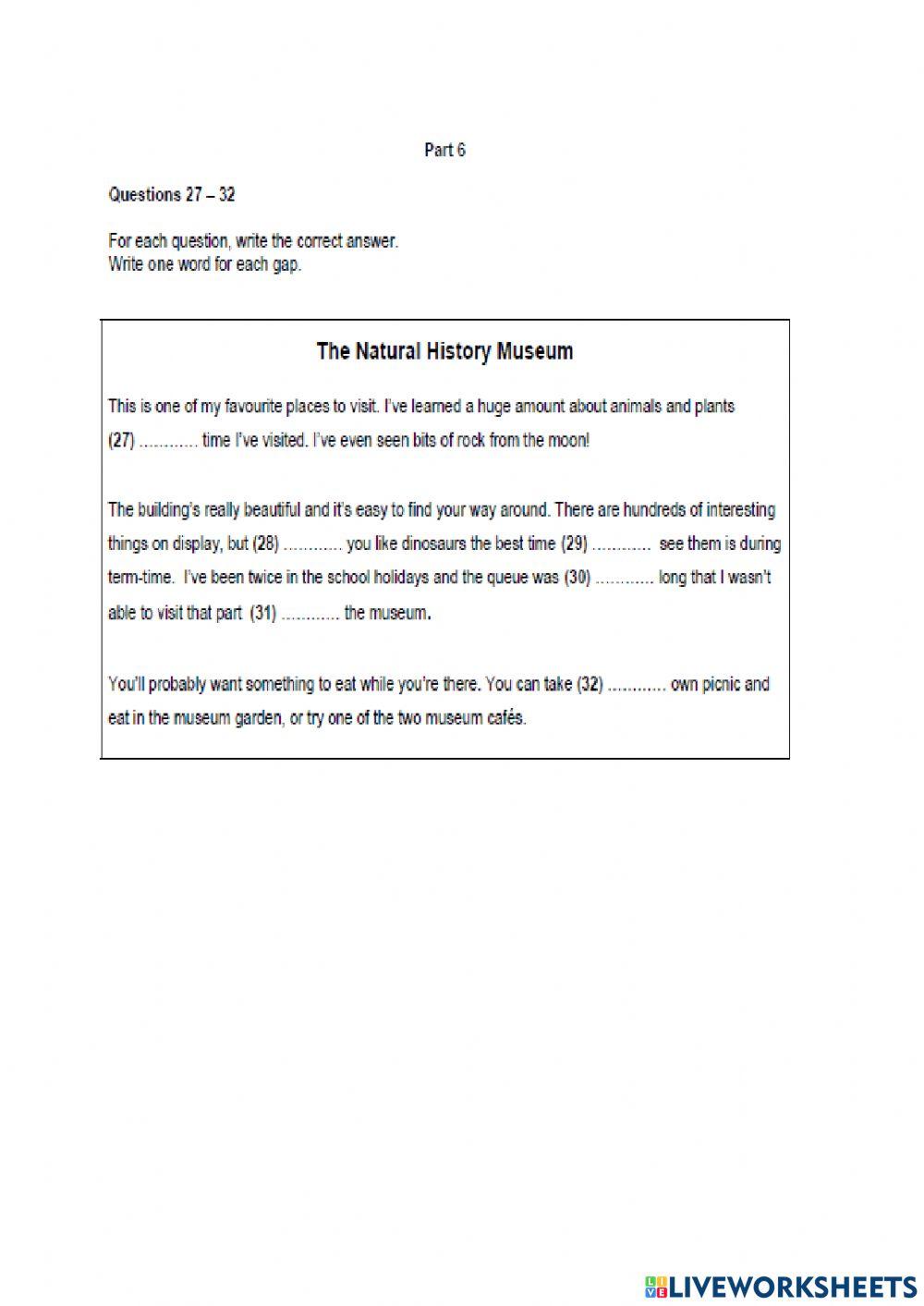 B1 Preliminary sample test Reading part 5 and 6 online exercise for ...