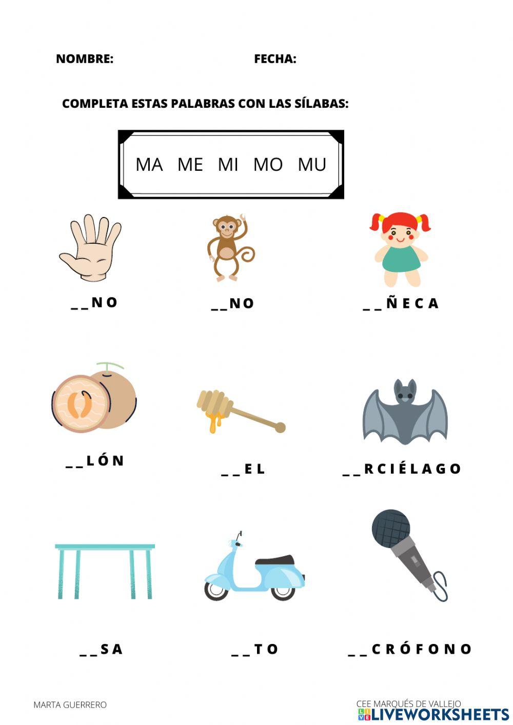 Sílabas M | Free Interactive Worksheets | 764411