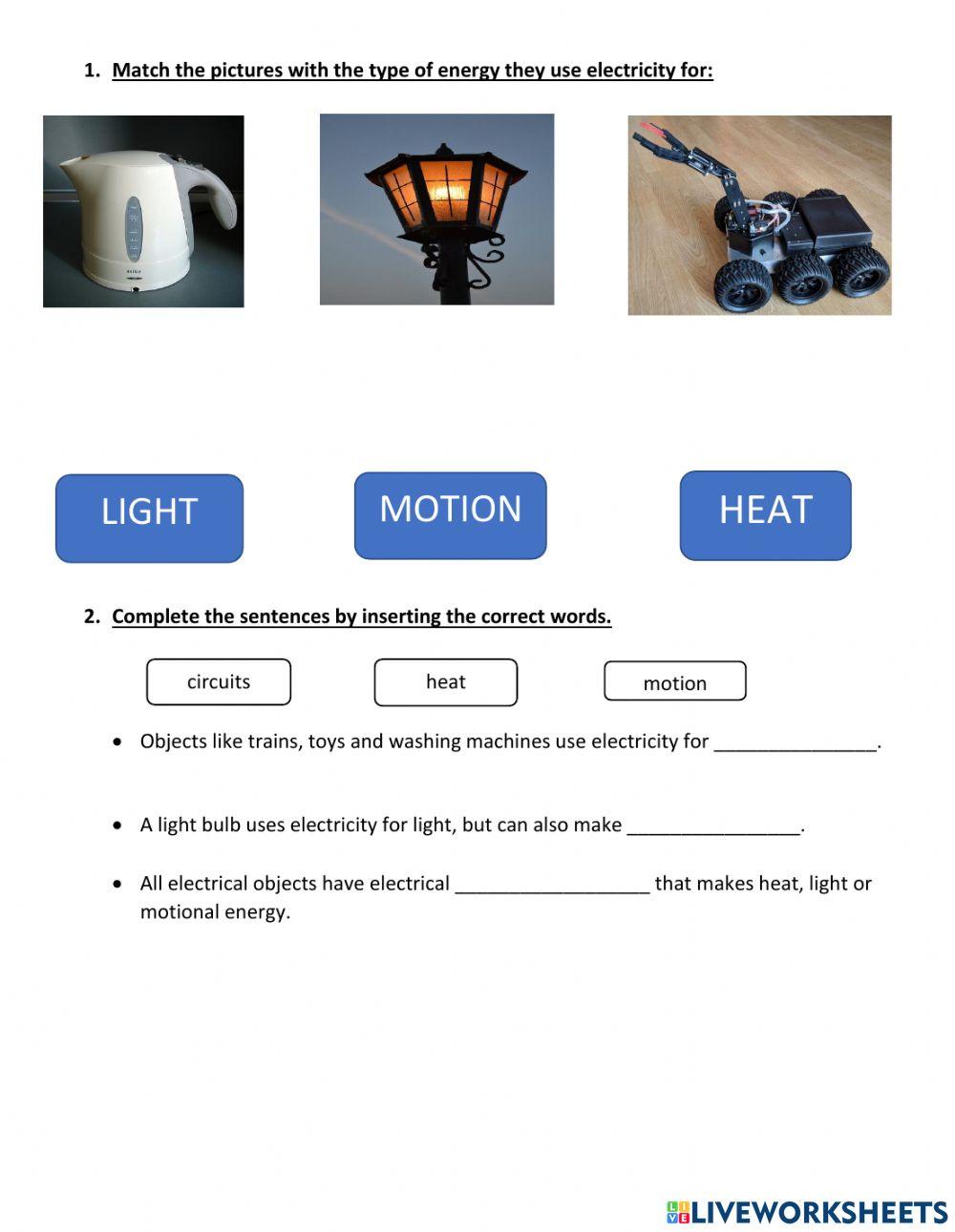 Electrical uses LA worksheet | Live Worksheets