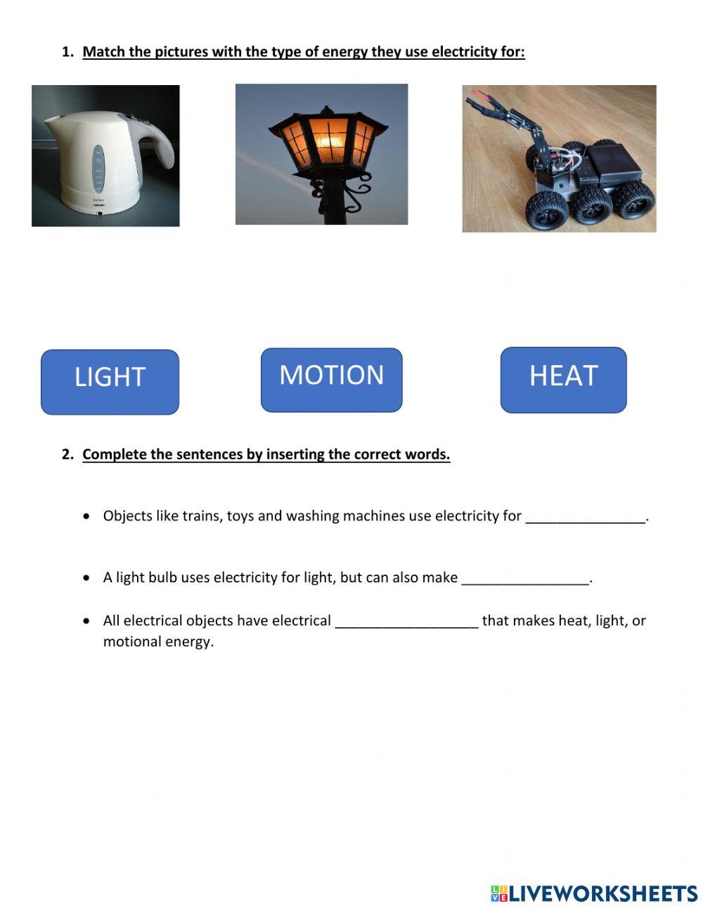 Electrical uses MA worksheet | Live Worksheets