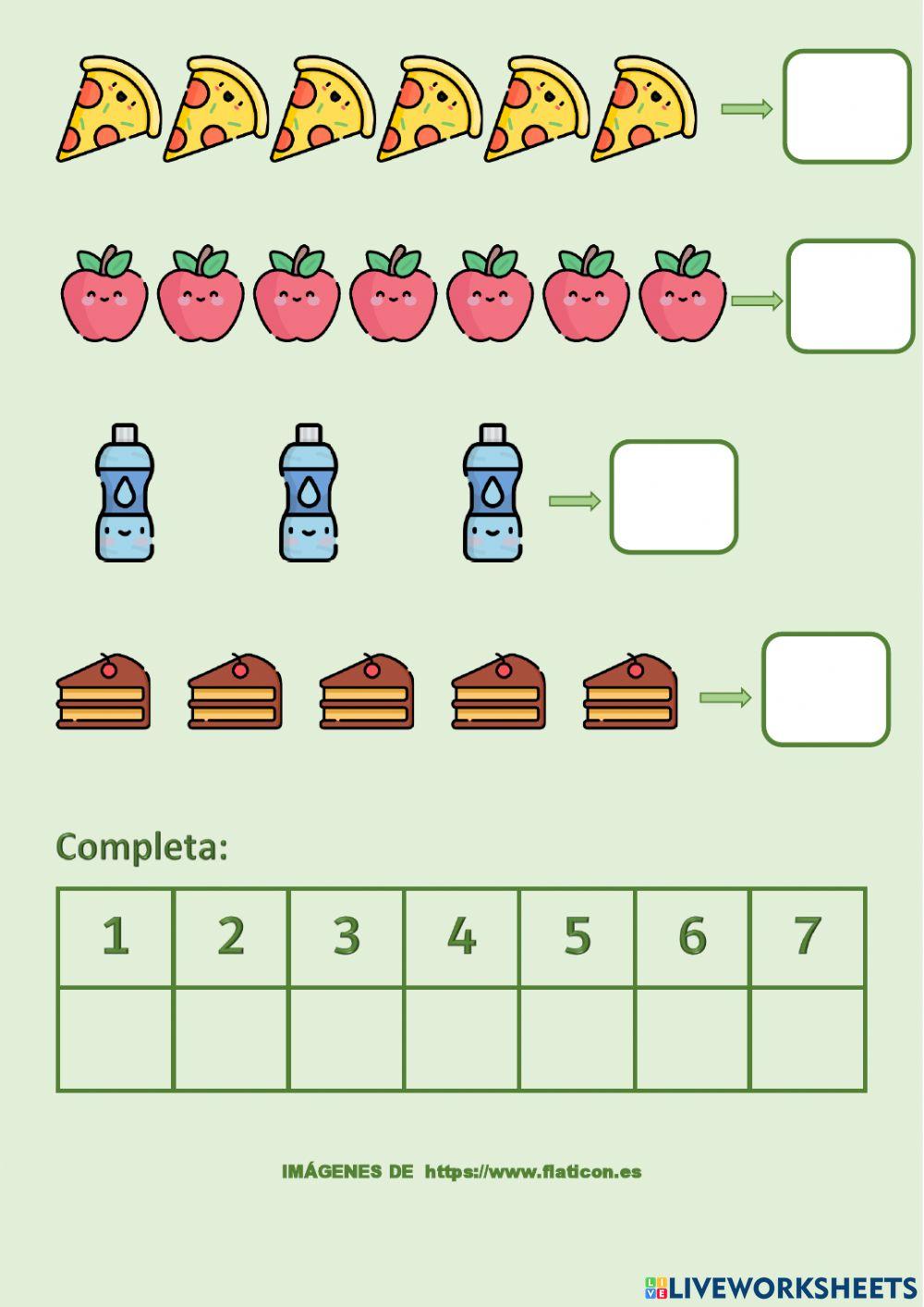 Cuenta hasta 7 | Elena Medina | Live Worksheets