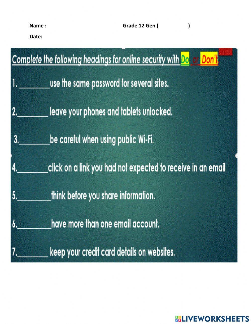 Online Safety | Free Interactive Worksheets | 764920