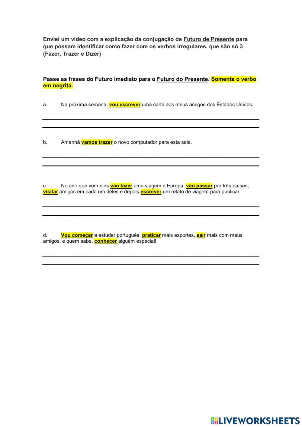 Futuro de Presente worksheet | Live Worksheets